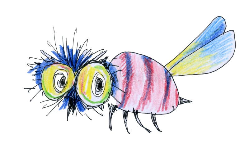 Funny Bee, Cartoon Character. Comic Fly.Drawing for Design Stock ...