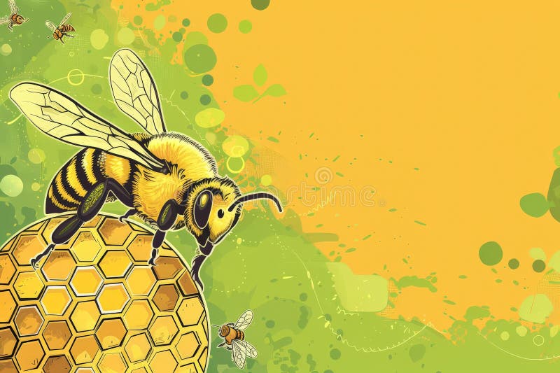 Funny Bee with Earth and Honeycomb Beehive Illustration Background with ...