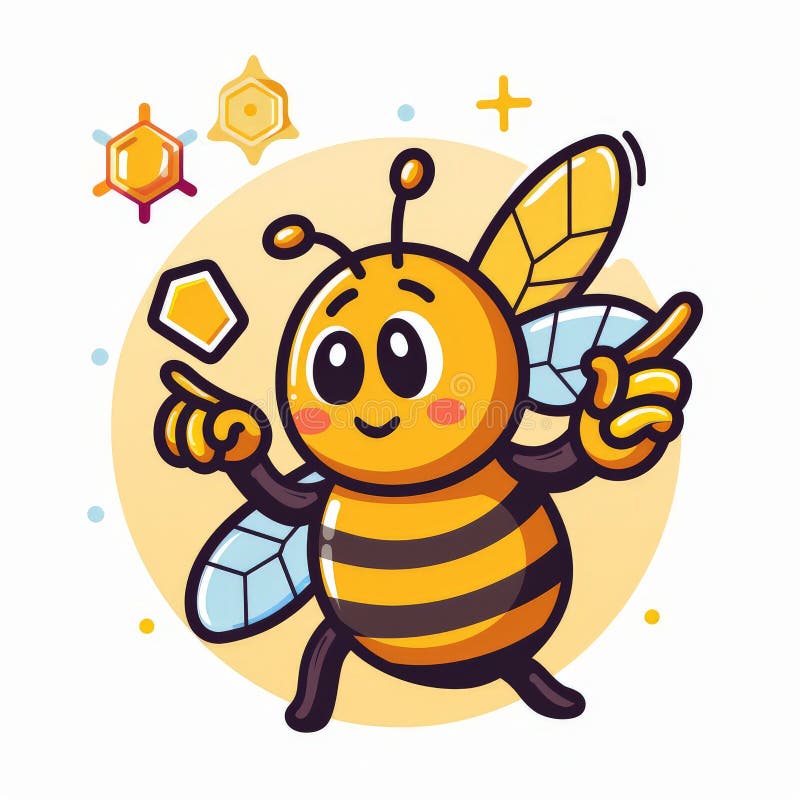 Funny Bee with Honeycomb Beehive, the Finger is Raised Vector Flat Line ...
