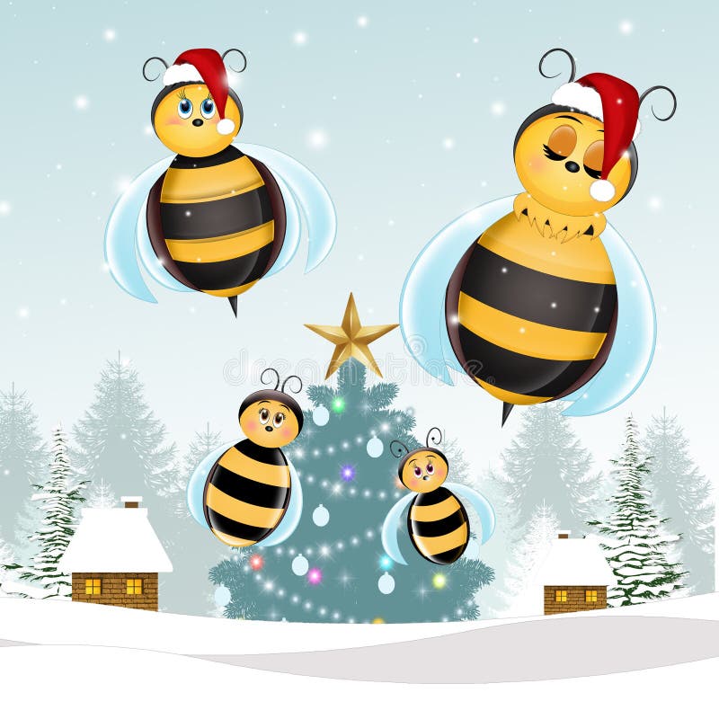 Funny Bees Celebrate Christmas Stock Illustration - Illustration of ...
