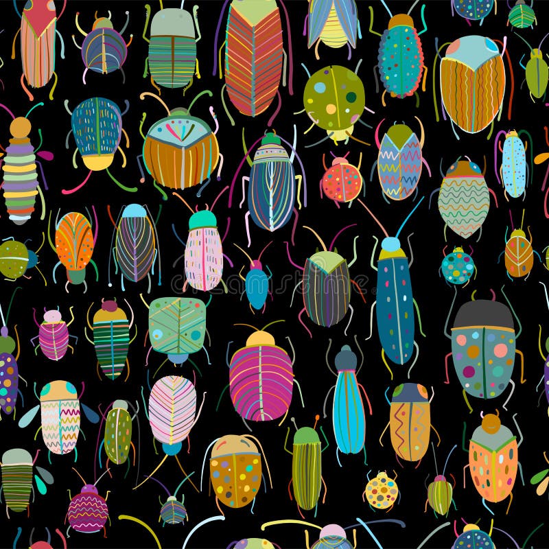 Funny Beetles Collection, Seamless Pattern for Your Design Stock Vector ...