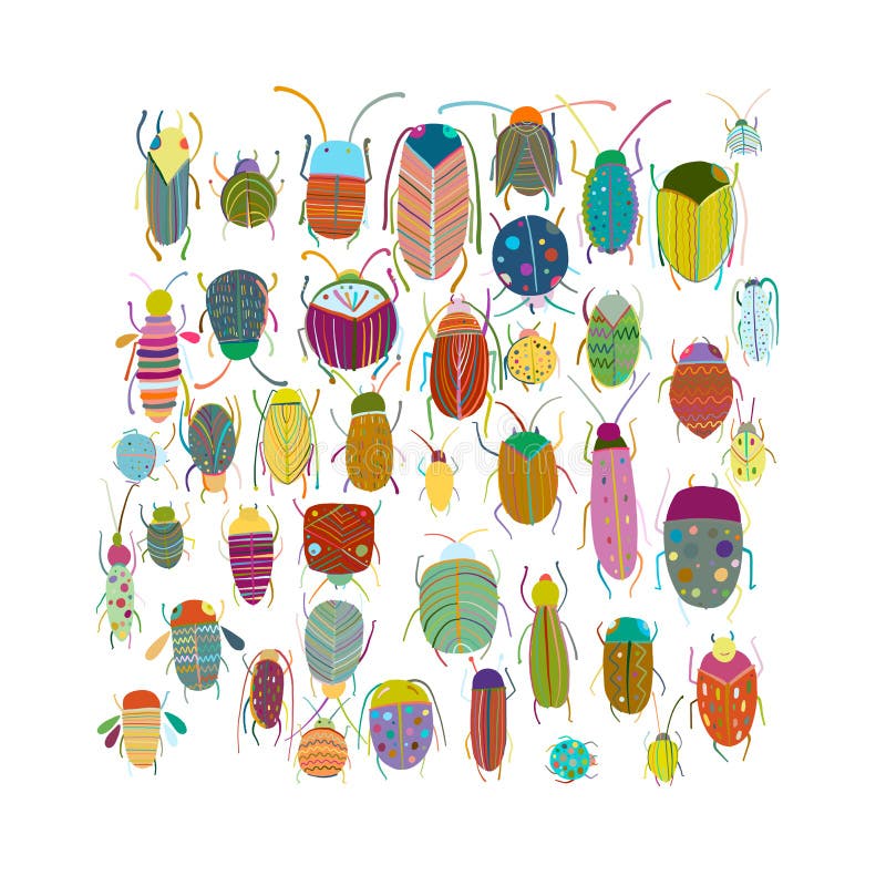 Funny Beetles Collection for Your Design Stock Vector - Illustration of ...