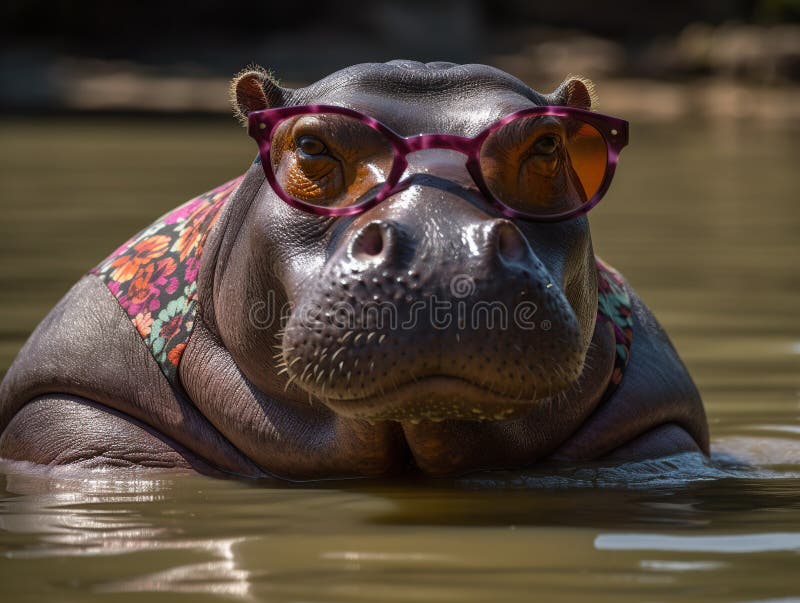 Funny Big Hippo in Cool Pink Glasses Stock Image - Image of glasses ...