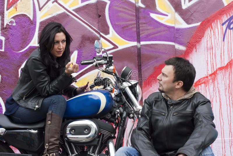 Funny Bikers Couple editorial photo. Image of leather - 17375326