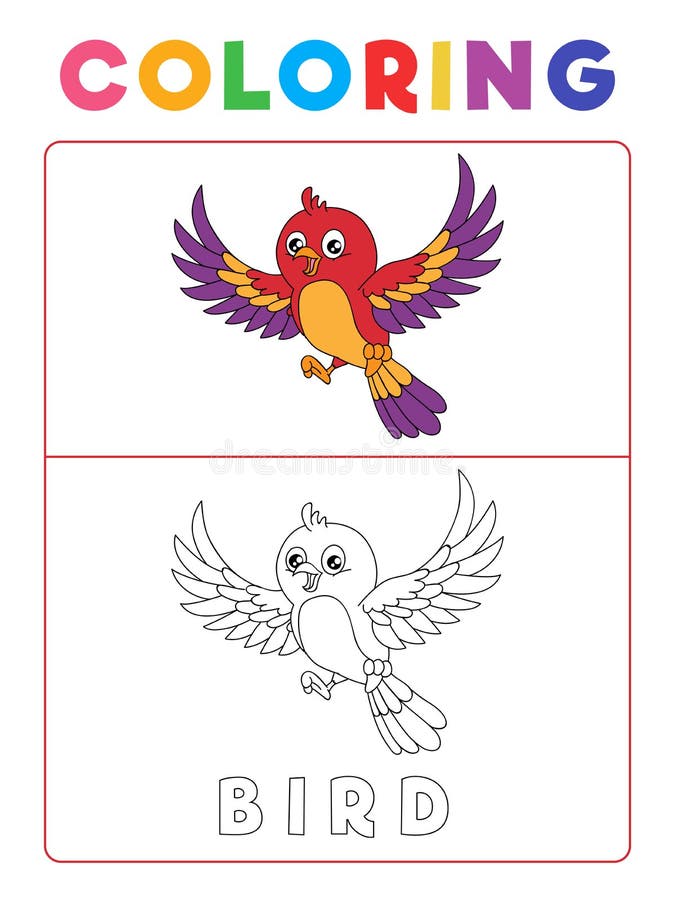 Funny Bird Coloring Book with Example. Preschool Worksheet for ...