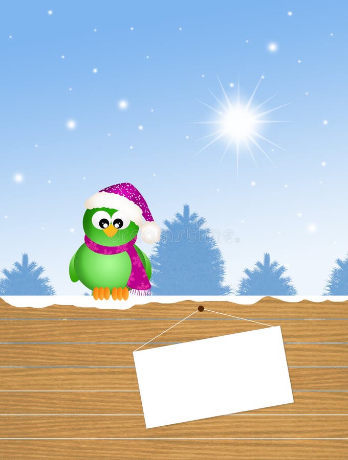 Funny bird at Christmas stock illustration. Illustration of decorations ...