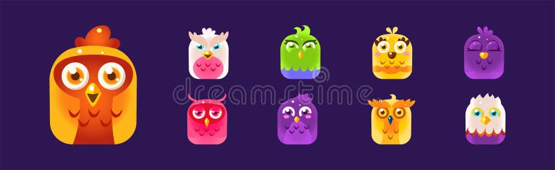 Funny Birds App Rounded Icon for Game Design Vector Set Stock Vector ...