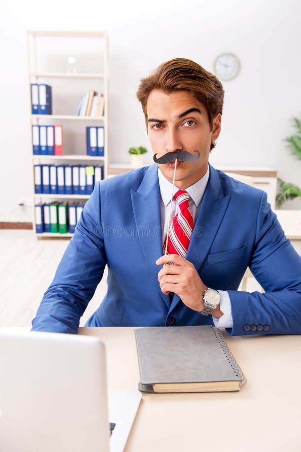 The Funny Bisinessman with Fake Moustache in the Office Stock Image ...