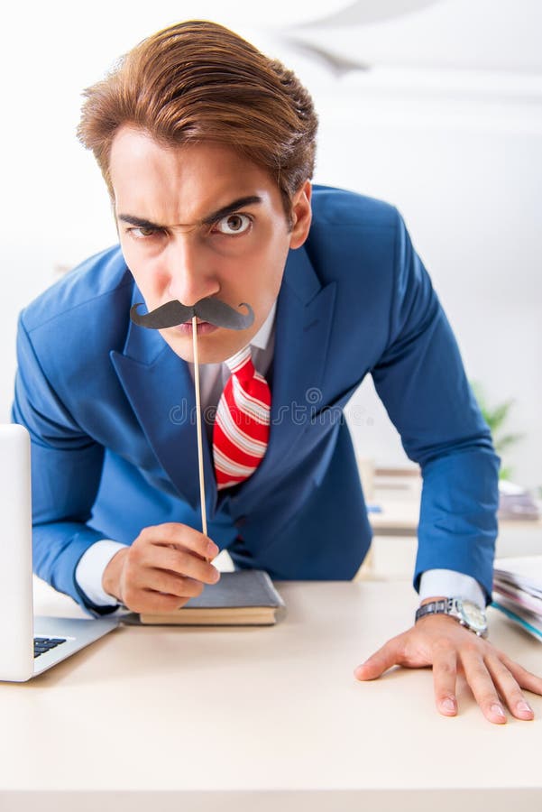 The Funny Bisinessman with Fake Moustache in the Office Stock Image ...