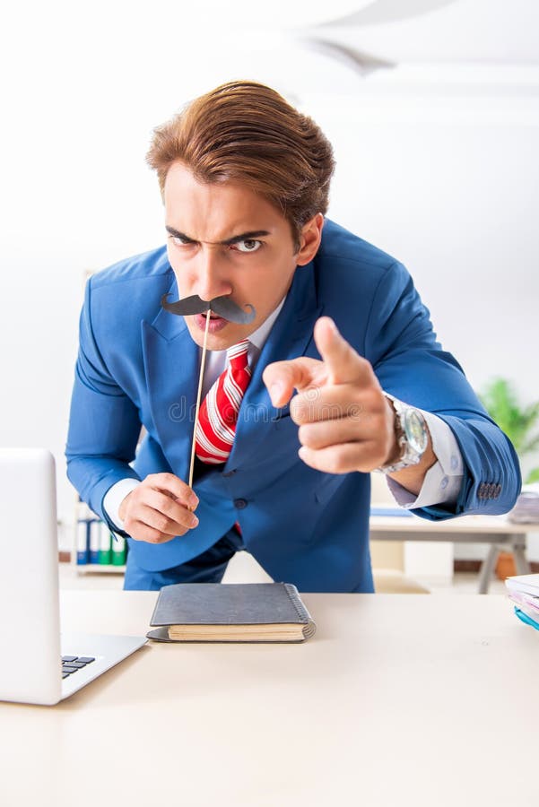 The Funny Bisinessman with Fake Moustache in the Office Stock Image ...