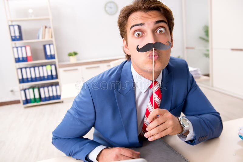 The Funny Bisinessman with Fake Moustache in the Office Stock Image ...