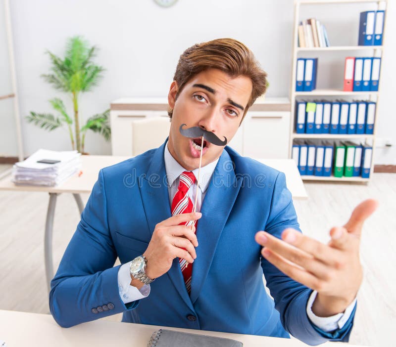 Funny Bisinessman with Fake Moustache in the Office Stock Image - Image ...