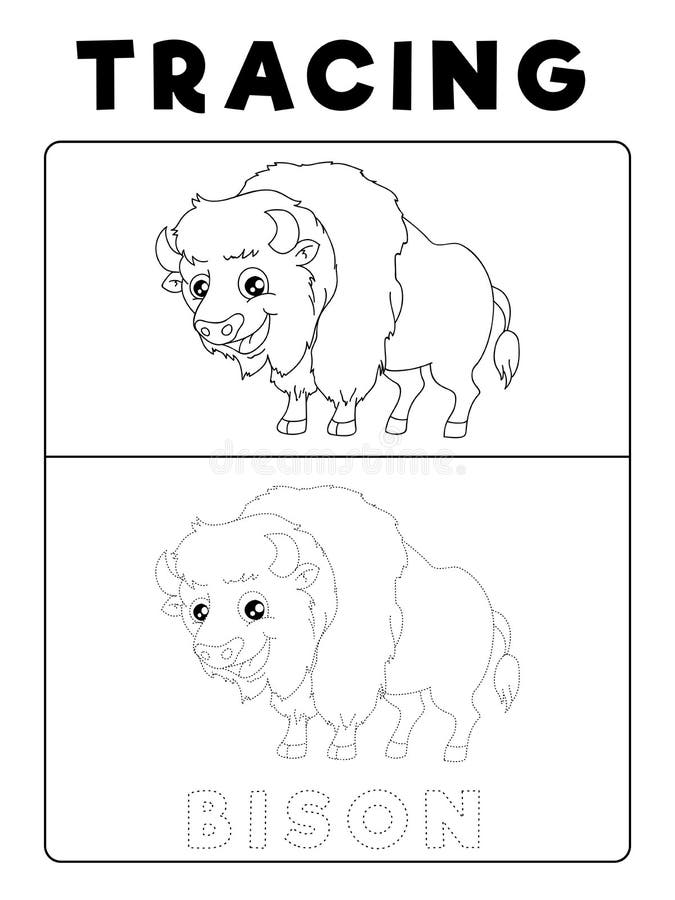 Funny Bison Coloring Book with Example. Preschool Worksheet for ...