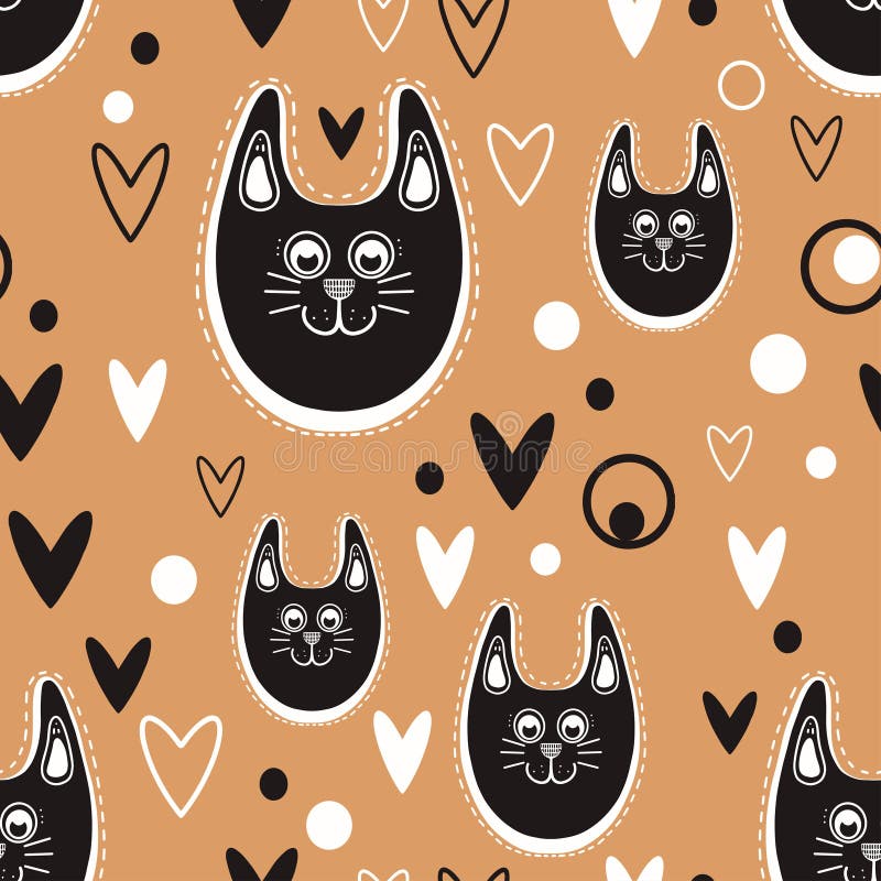 Funny Black Cats. Faces of Cats Pattern. Seamless Ornament for ...