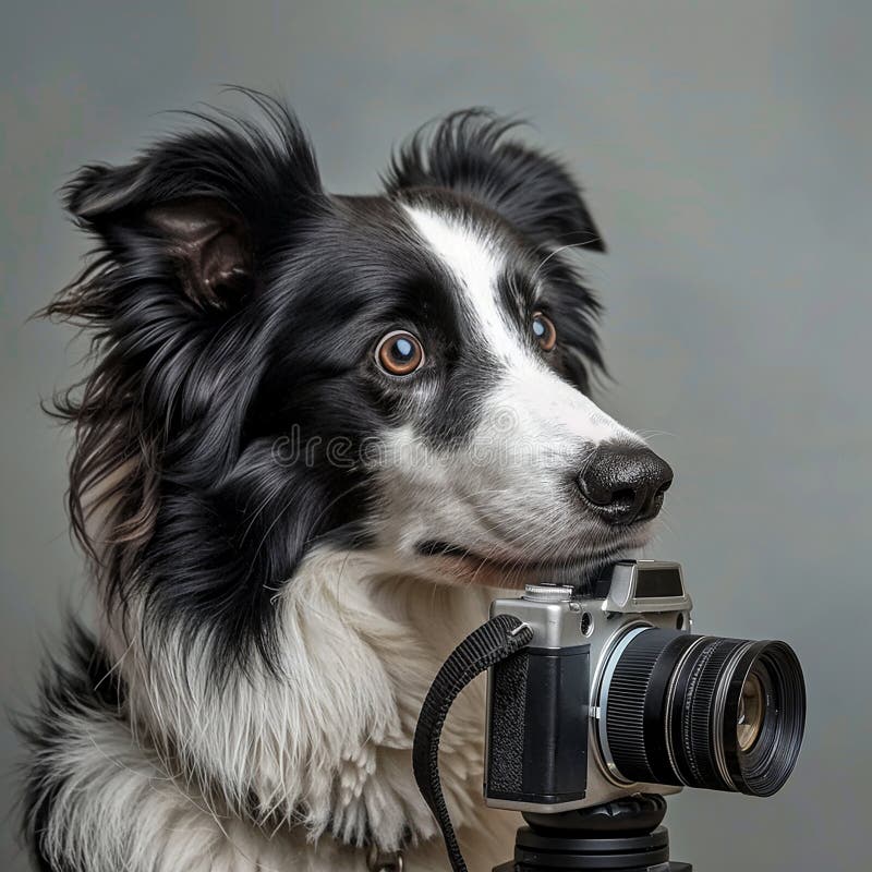 Funny Border Collie Dog with a Photo Camera Stock Illustration ...