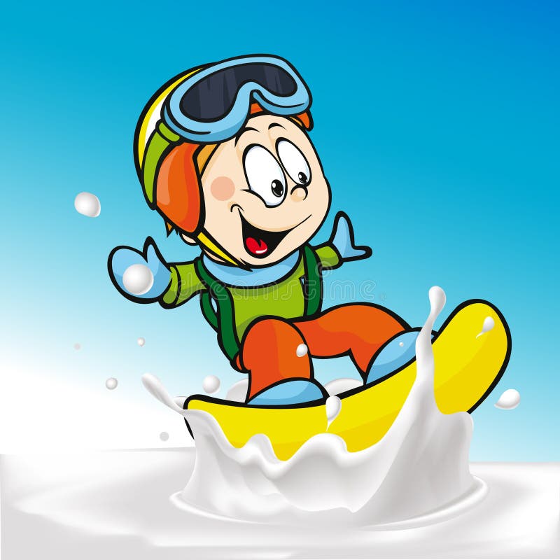 Funny Boy Cartoon Surfing on Milk Splashing Wave Stock Vector ...