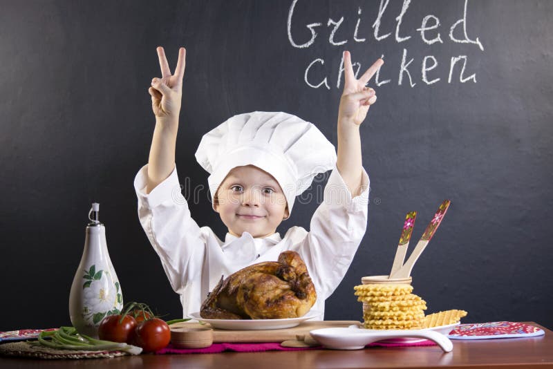 Funny boy chef stock photo. Image of food, grilled, fried - 80303860