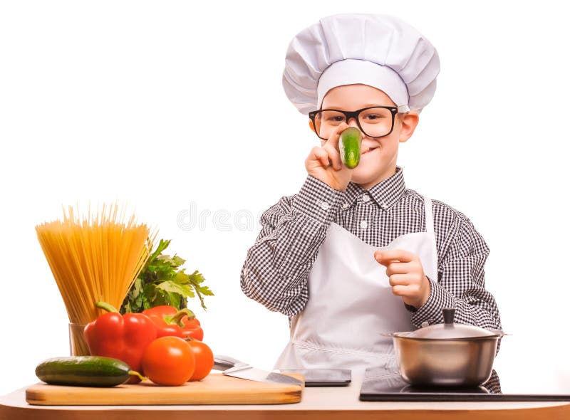 Funny Boy Chef is Cooking in the Kitchen Stock Image - Image of apron ...