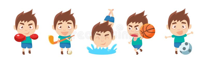 Funny Boy Kid Doing Different Sport Training Vector Set Stock Vector ...