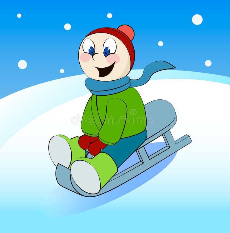 Funny Boy Rides in a Sleigh. Cartoon Vector Illustration. Stock Vector ...