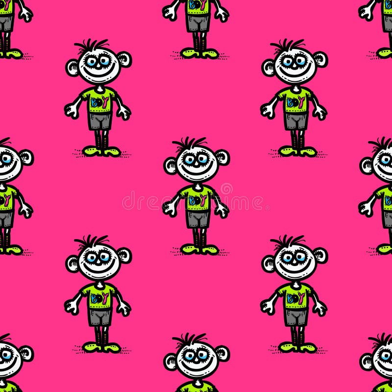 Funny boy seamless pattern stock vector. Illustration of hand - 113190100