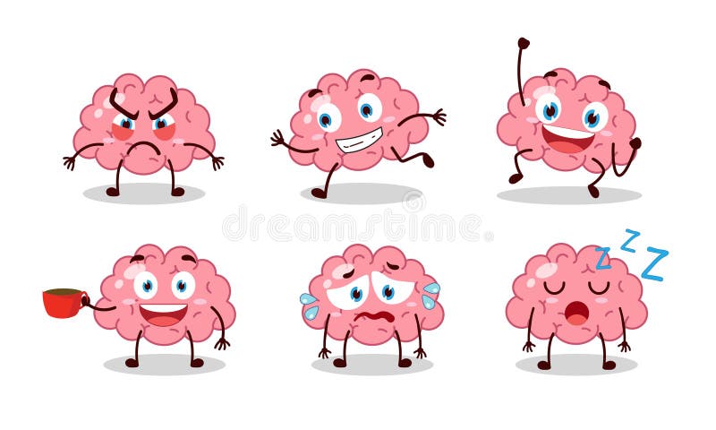 Funny Brain Cartoon Character with Various Pose Activity Vector ...