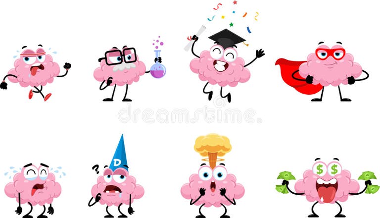 Funny Brain Cartoon Character. Vector Flat Design Collection Set Stock ...
