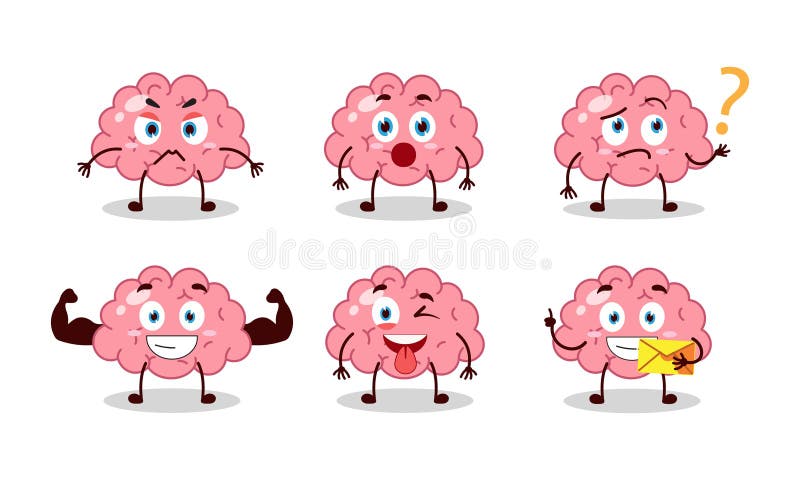 Funny Brain Cartoon with Different Expressions Character Vector ...