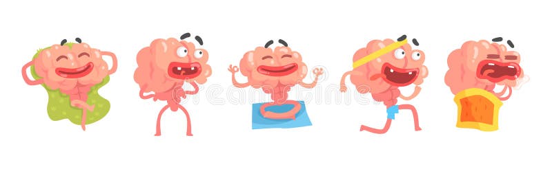 Funny Brain Character Engaged in Different Activity Vector Set Stock ...