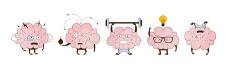 Funny Brain Character Engaged in Different Activity Vector Set Stock ...