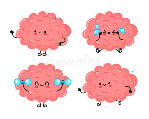 Funny Brain Characters Bundle Set. Vector Hand Drawn Brain Character ...