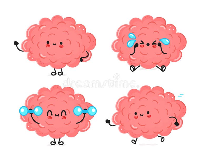 Funny Brain Characters Bundle Set. Vector Hand Drawn Brain Character ...