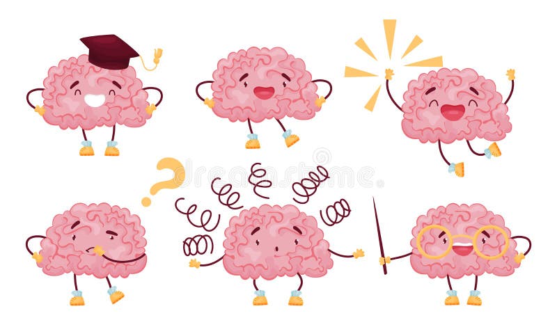 Funny Brain Jumping with Joy and Thinking Vector Set Stock Vector ...