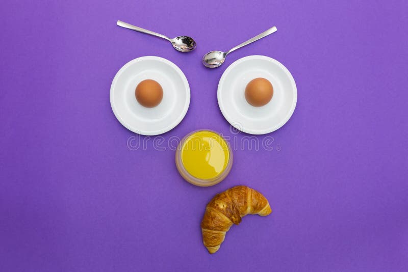 Funny Breakfast Concept with Abstract Emotional Human Face Stock Photo ...