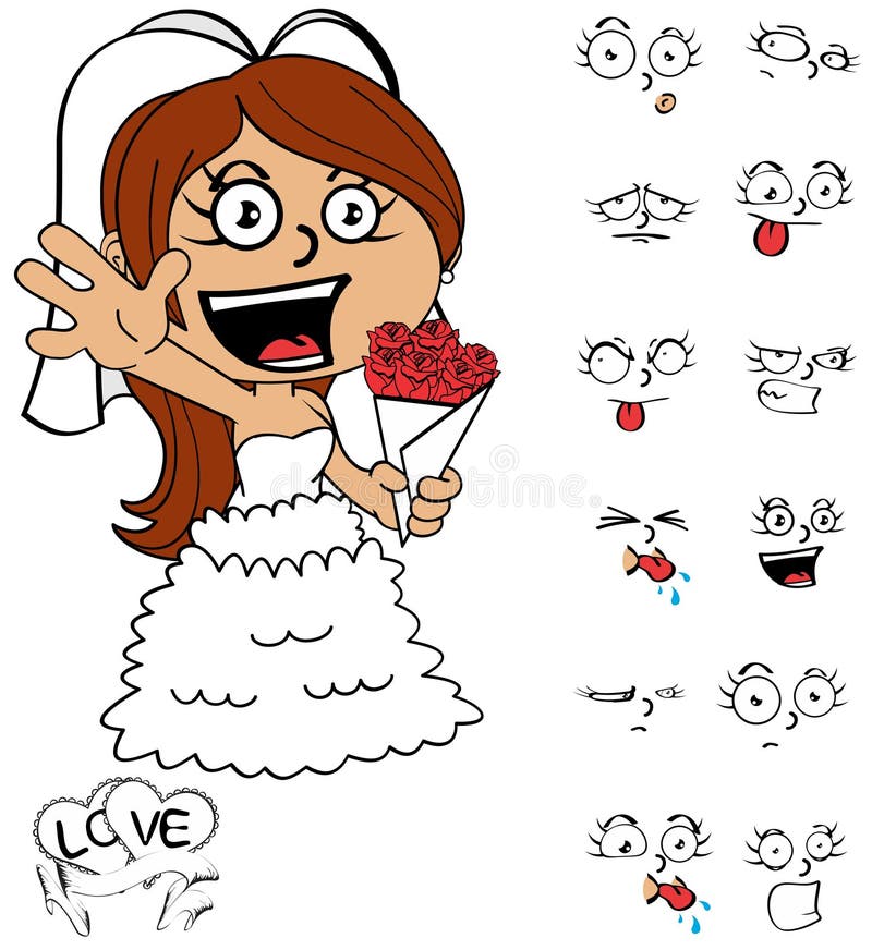 Funny Bride Cartoon Expressions Set Stock Vector - Illustration of ...
