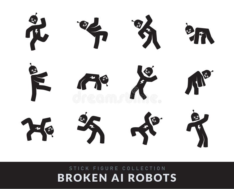 Funny Broken Robots in Strange Poses. Various Pose of Stick Figure ...