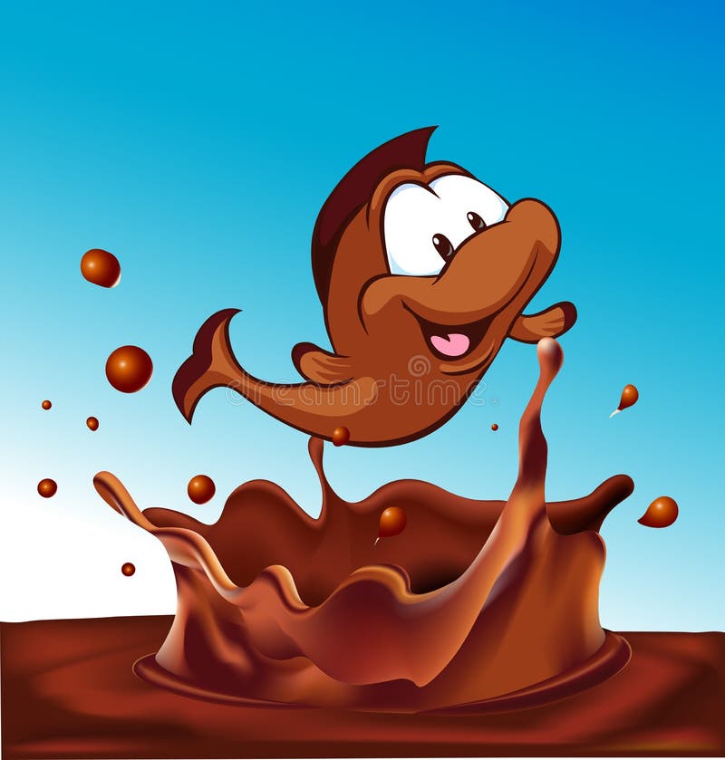 Funny Brown Fish Splash in Chocolate on Blue Background - Vector Stock ...