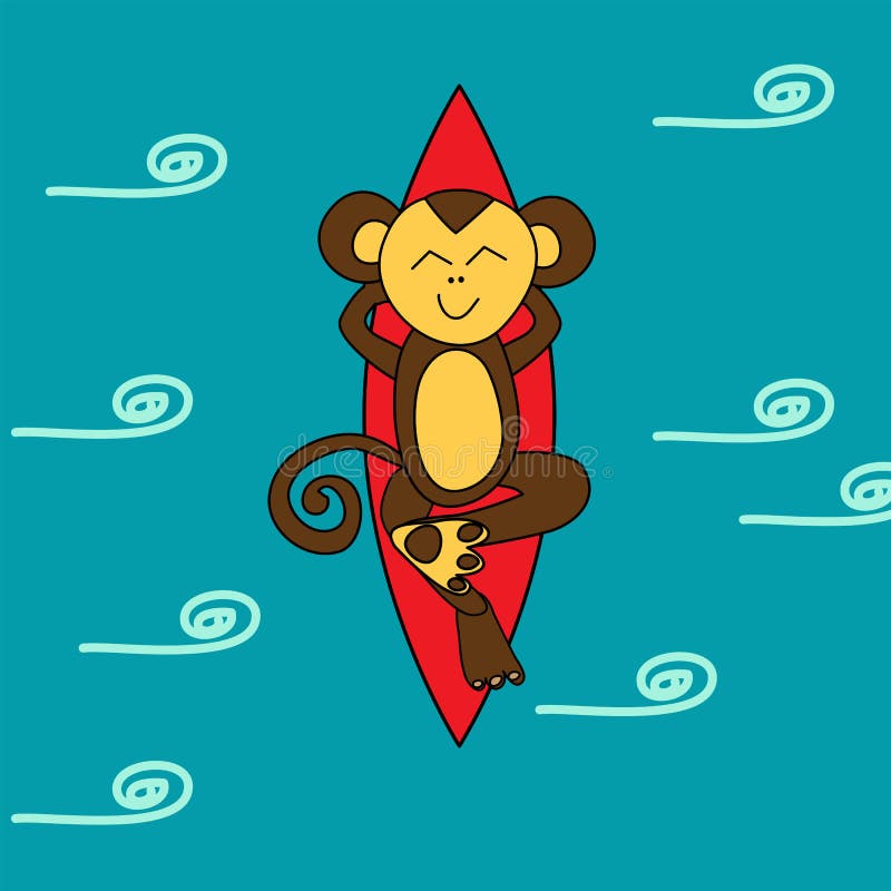 Funny Brown Monkey is Surfing in the Ocean Stock Vector - Illustration ...