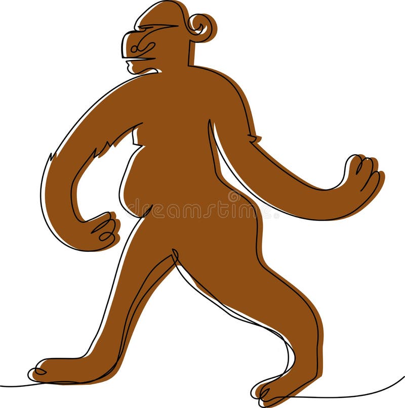 Funny Brown Monkey Walking in Front on a White Background. Stock Vector ...