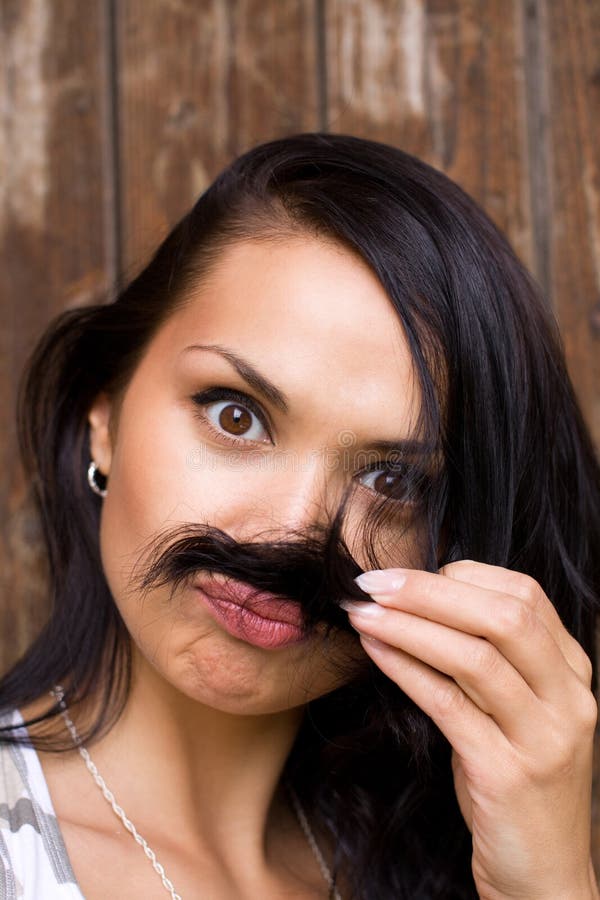 A Funny Brunette Girl with Moustache Stock Photo - Image of brunette ...