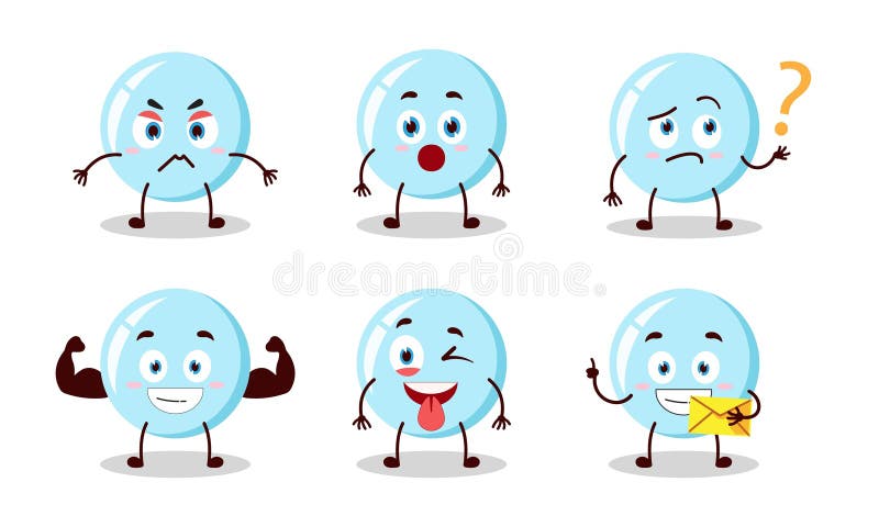 Funny Bubble Cartoon with Different Expressions Character Vector ...