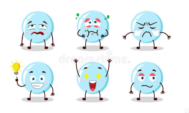 Funny Bubble Cartoon with Different Expressions Vector Illustration ...