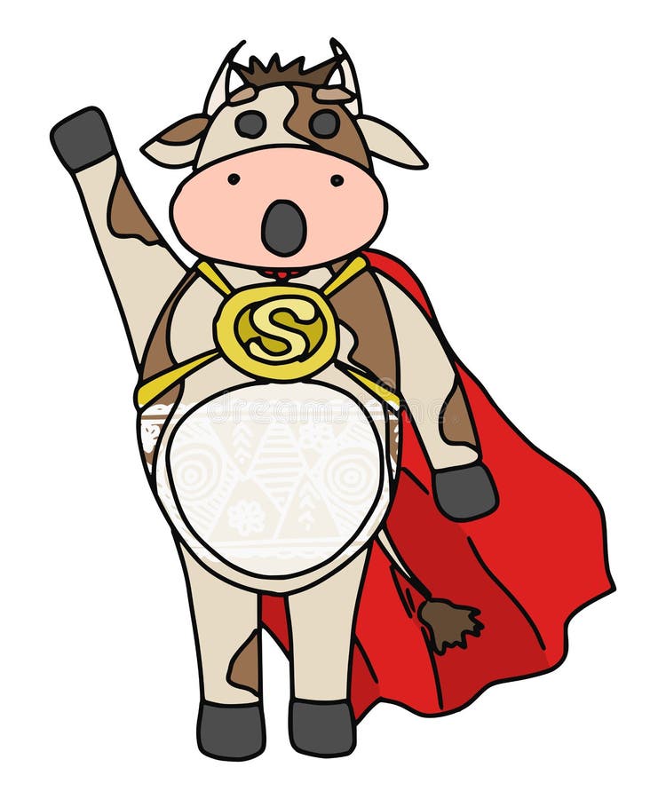 Funny Bull Superhero with Emblem and Red Cloak Stock Vector ...
