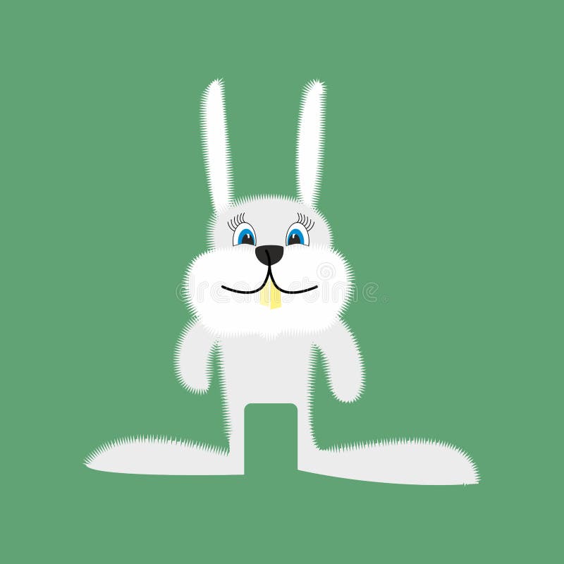 Funny Bunny. Cartoon White Rabbit on a Green Background Stock Vector ...