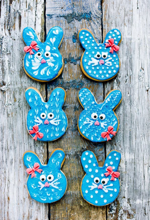 Funny Bunny Cookies, Homemade Gingerbread Biscuits Shaped Rabbits Stock ...