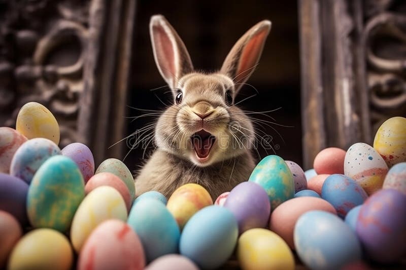Funny Bunny in Easter Eggs, Generative Ai Stock Image - Image of ...