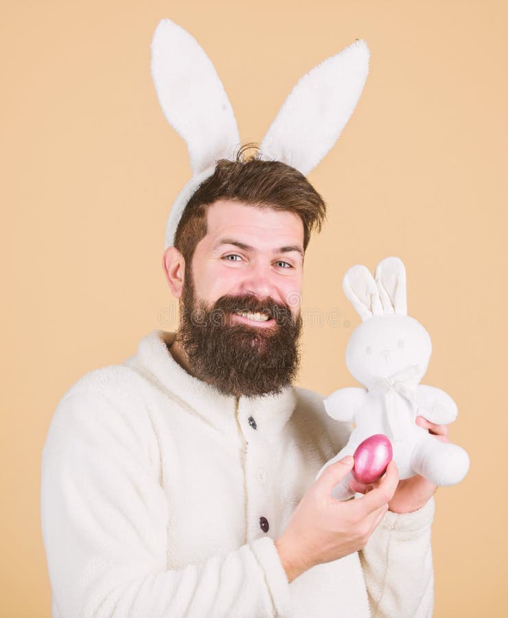 Funny Bunny Man Soft Ears. Man Wearing Rabbit Suit Play with Toy ... Funny Bunny Man Soft Ears. Man Wearing Rabbit Suit Play with Toy ...