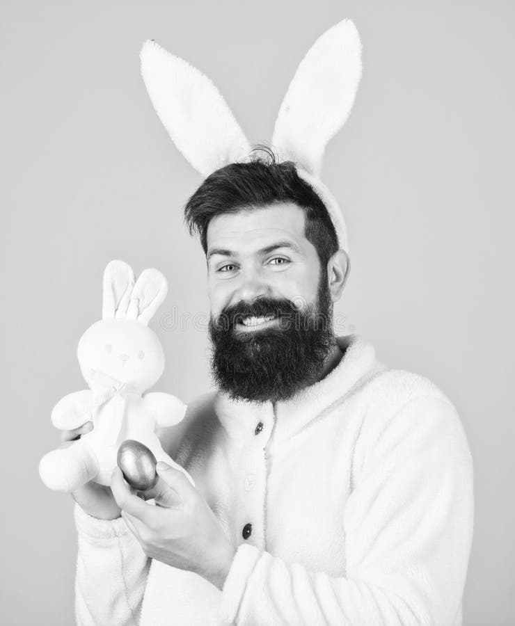 Funny Bunny Man Soft Ears. Man Wearing Rabbit Suit Play with Toy ... Funny Bunny Man Soft Ears. Man Wearing Rabbit Suit Play with Toy ...