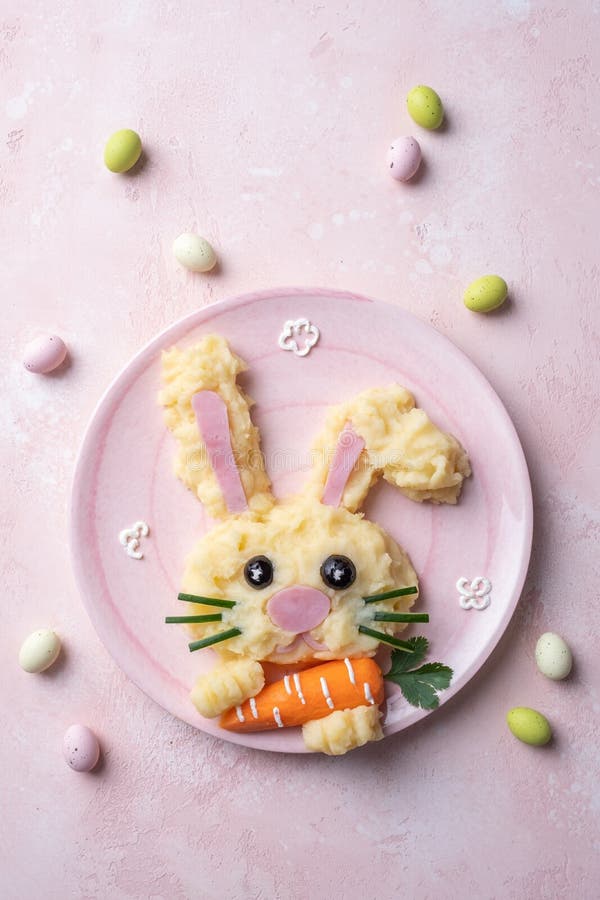 Funny Bunny Mashed Potato for Easter Kids Meal Stock Image - Image of ...