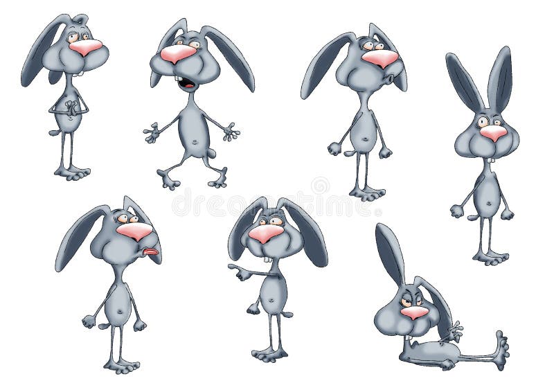 Funny Bunny in Various Poses and Emotions Stock Illustration ...